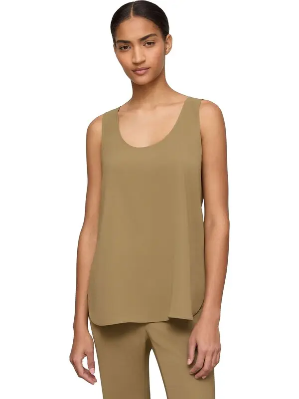 Lafayette 148 New York Crepe Sleeveless Tank Blouse - Khaki Green
