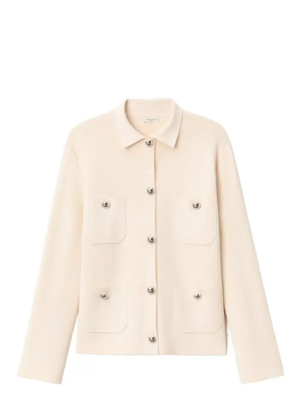 Lafayette 148 New York Crepe Knit Shirt Jacket - Ecru