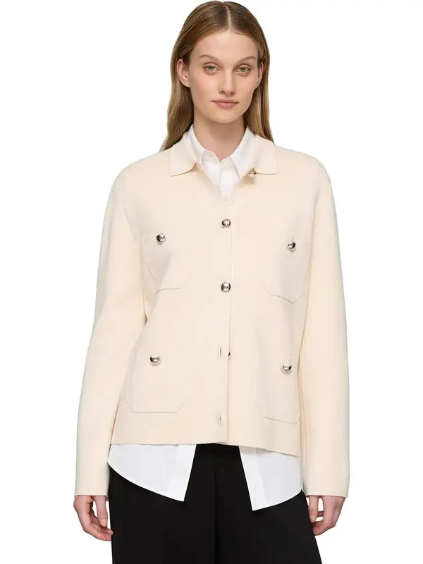 Lafayette 148 New York Crepe Knit Shirt Jacket - Ecru