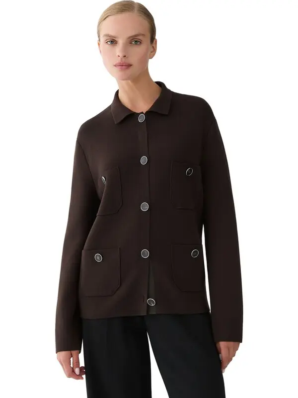 Lafayette 148 New York Crepe Knit Shirt Jacket - Truffle