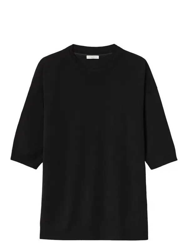 Lafayette 148 New York Short Sleeve Merino Wool Crewneck Sweater - Black