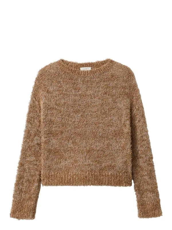 Lafayette 148 New York Cotton Sequin Fringed Crewneck Sweater - Brownstone Multi