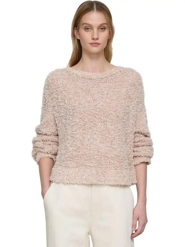 Lafayette 148 New York Cotton Sequin Fringed Crewneck Sweater - Cherry Blossom Multi