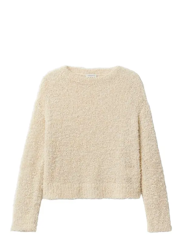 Lafayette 148 New York Cotton Sequin Fringed Crewneck Sweater - Ecru Multi
