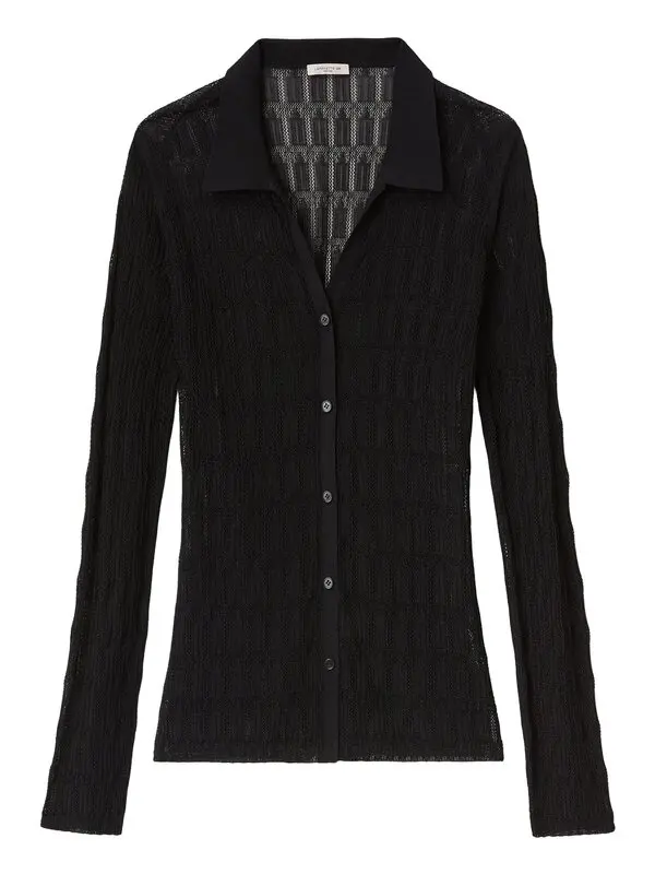 Lafayette 148 New York Lace Stitch Polo Cardigan - Ecru