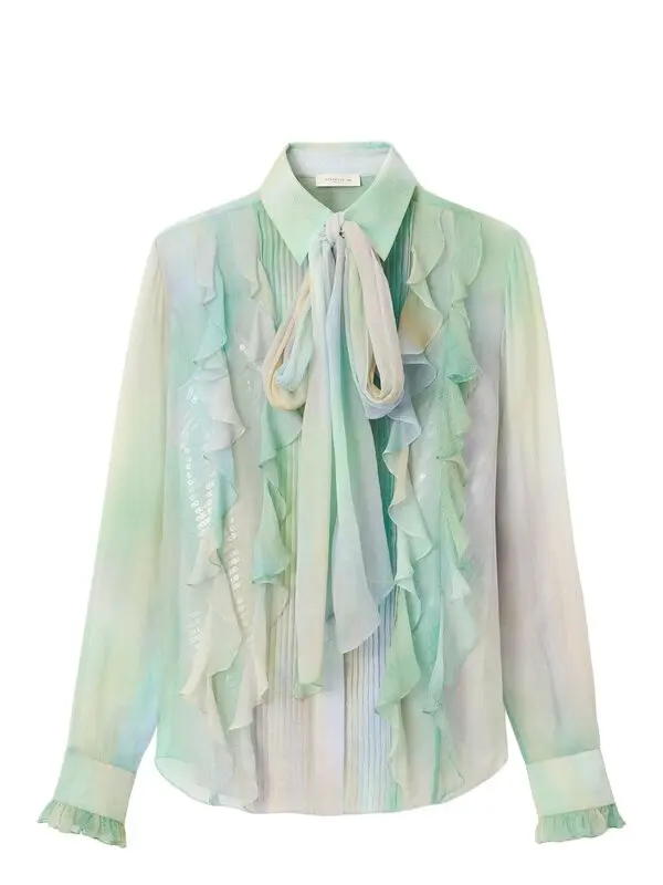 Lafayette 148 New York Aurora Print Silk Blouse With Sequin Camisole - Aurora Green Multi