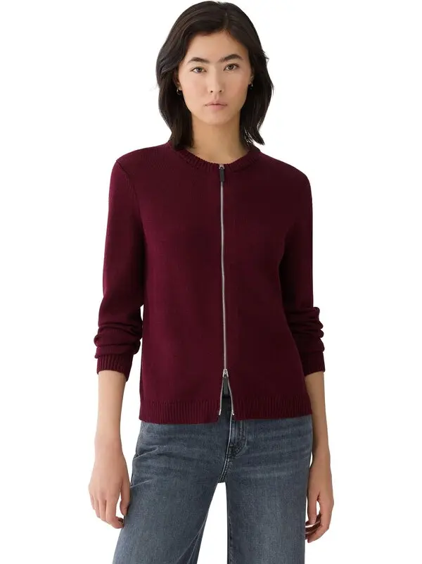 Lafayette 148 New York Cotton-silk Crewneck Bomber Cardigan - Aubergine