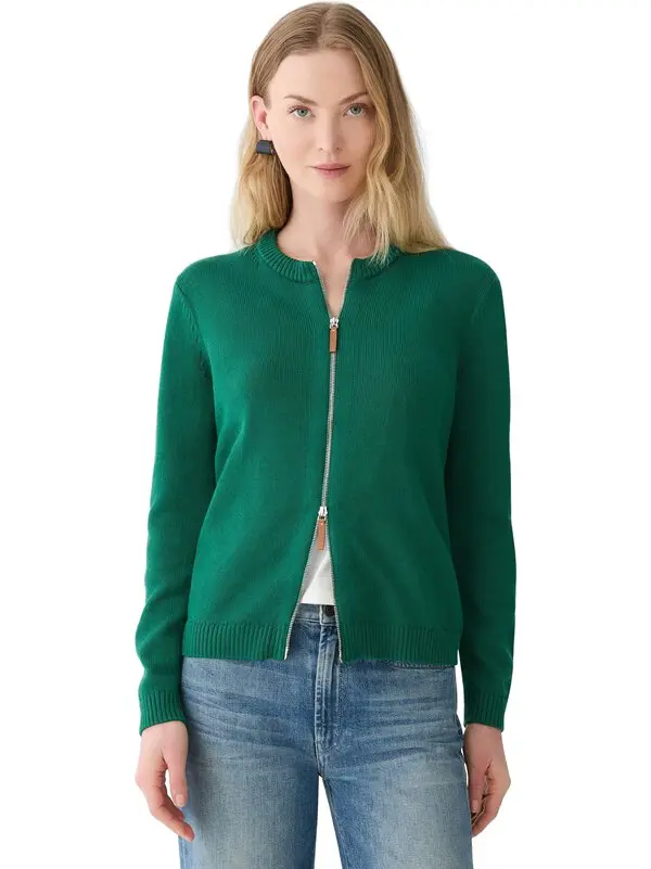 Lafayette 148 New York Cotton-silk Crewneck Bomber Cardigan - Grass