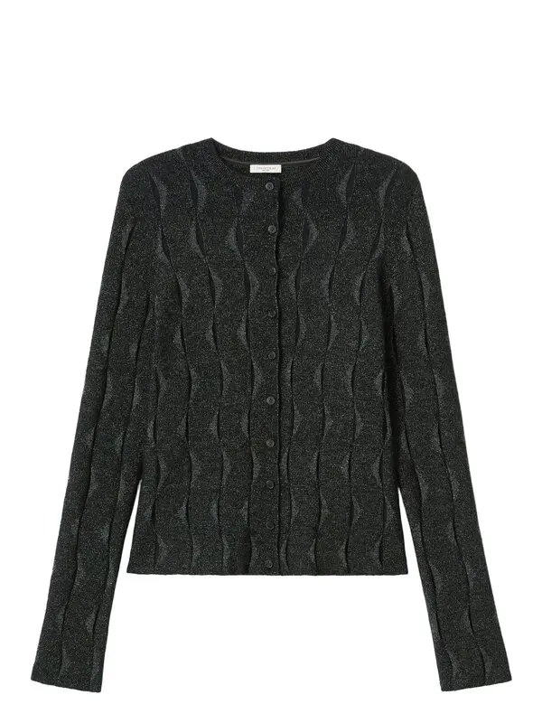 Lafayette 148 New York Iridescent Ribbed Cashmere Cardigan - Black Multi