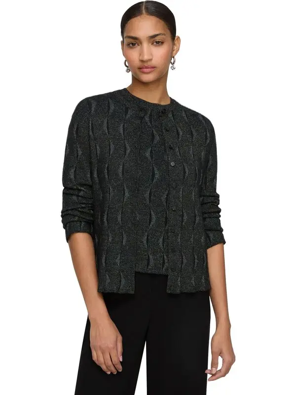Lafayette 148 New York Iridescent Ribbed Cashmere Cardigan - Black Multi