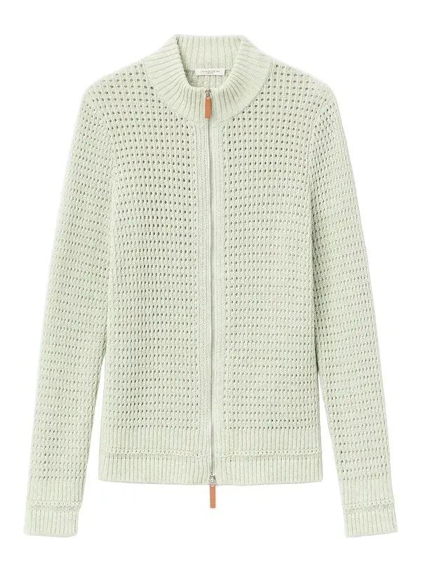Lafayette 148 New York Cotton-linen Open Knit Bomber Cardigan - Aquamarine Multi