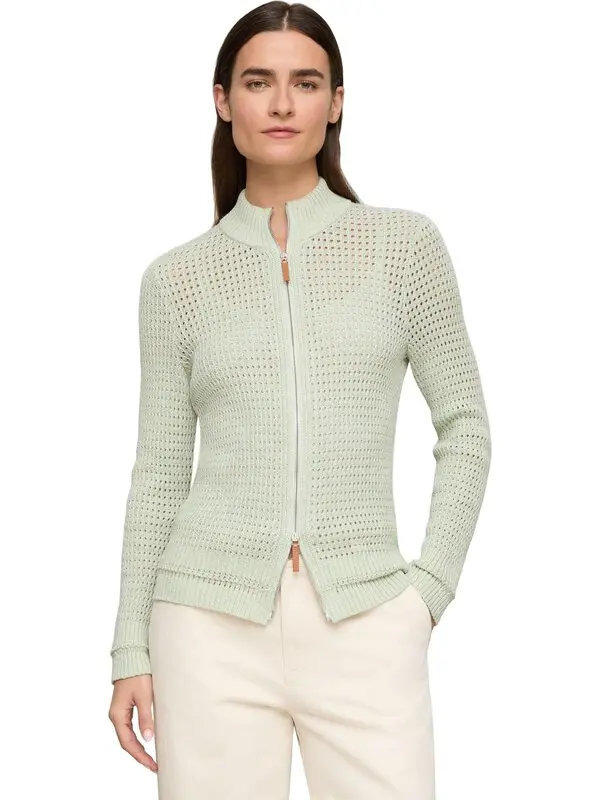 Lafayette 148 New York Cotton-linen Open Knit Bomber Cardigan - Aquamarine Multi