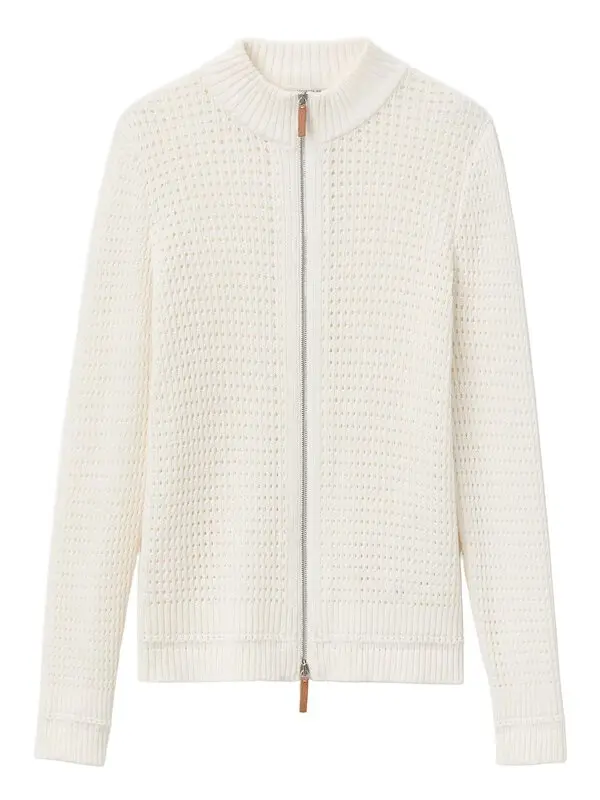 Lafayette 148 New York Cotton-linen Open Knit Bomber Cardigan - Cloud