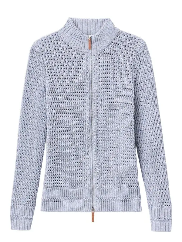 Lafayette 148 New York Cotton-linen Open Knit Bomber Cardigan - Skyline Blue Multi