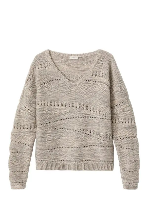 Lafayette 148 New York Cashmere Sequin Silk V-neck Sweater - Taupe Multi