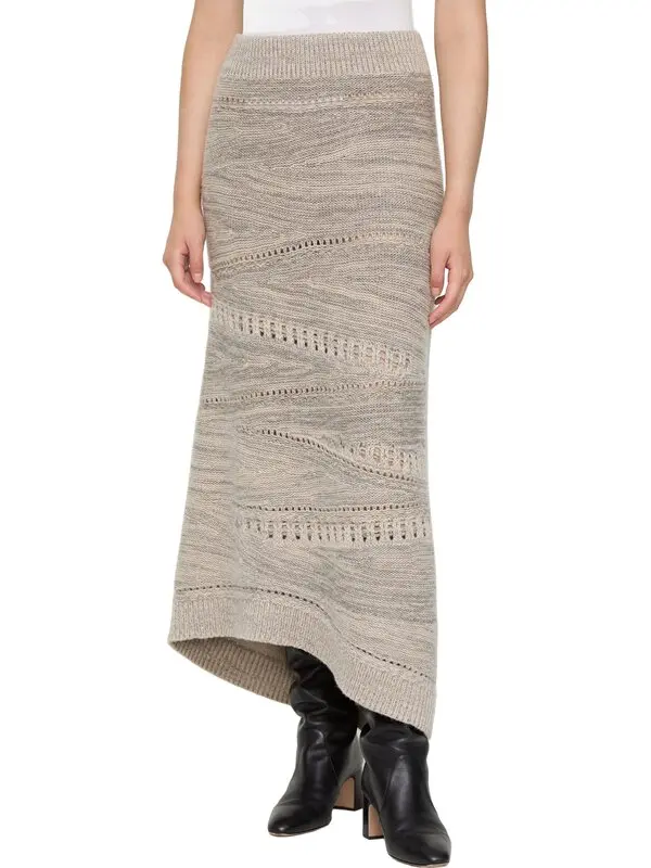 Lafayette 148 New York Cashmere Sequin Silk Knit Midi Skirt - Taupe Multi