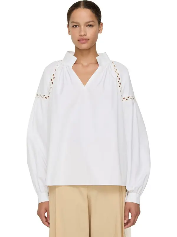 Lafayette 148 New York Organic Cotton Popover Shirt - White