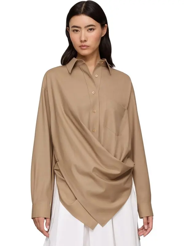 Lafayette 148 New York Tropical Wool Convertible Wrap Blouse - Brownstone