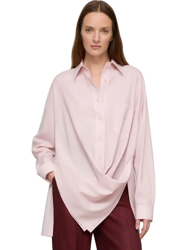 Lafayette 148 New York Tropical Wool Convertible Wrap Blouse - Cherry Blossom