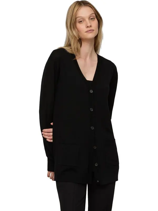 Lafayette 148 New York Petite Washable Merino Wool Cardigan - Black