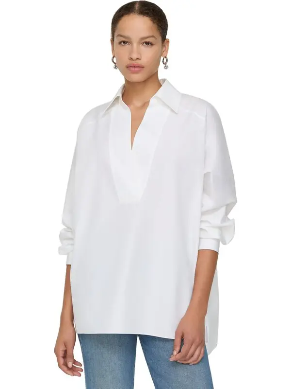 Lafayette 148 New York Organic Cotton Popover Shirt - White