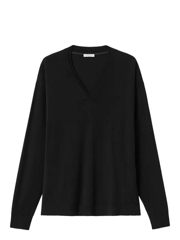 Lafayette 148 New York Petite Washable Merino Wool V-neck Sweater - Black