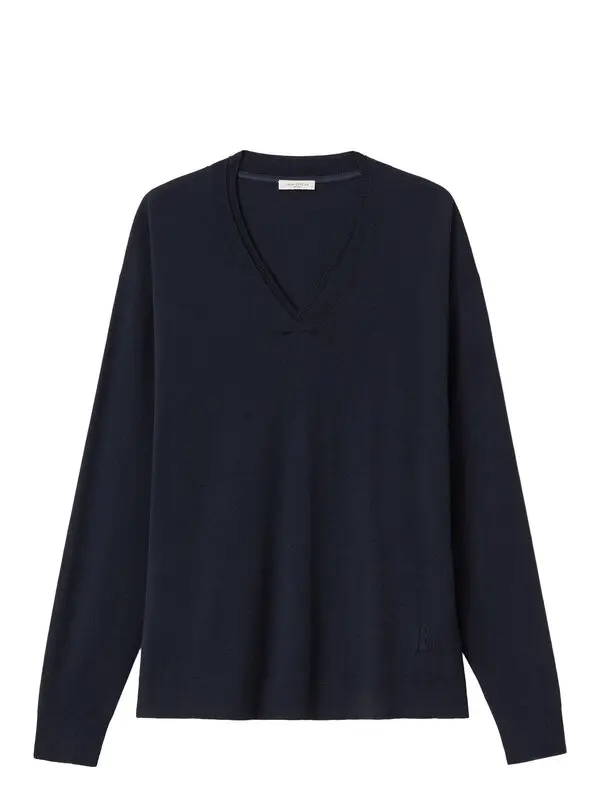Lafayette 148 New York Petite Washable Merino Wool V-neck Sweater - Blue Ink