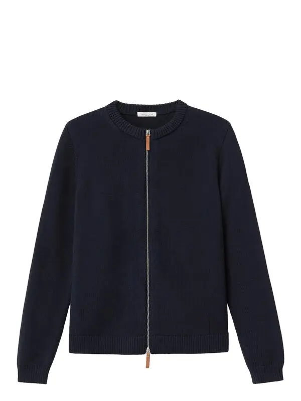 Lafayette 148 New York Petite Cotton-silk Crewneck Bomber Cardigan - Blue Ink