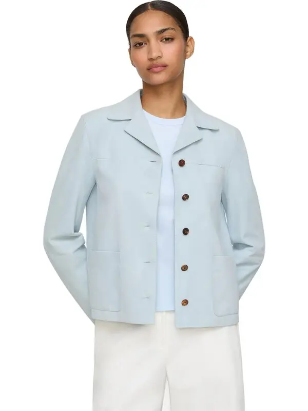 Lafayette 148 New York Suede Patch Pocket Shirt Jacket - Glacier Blue