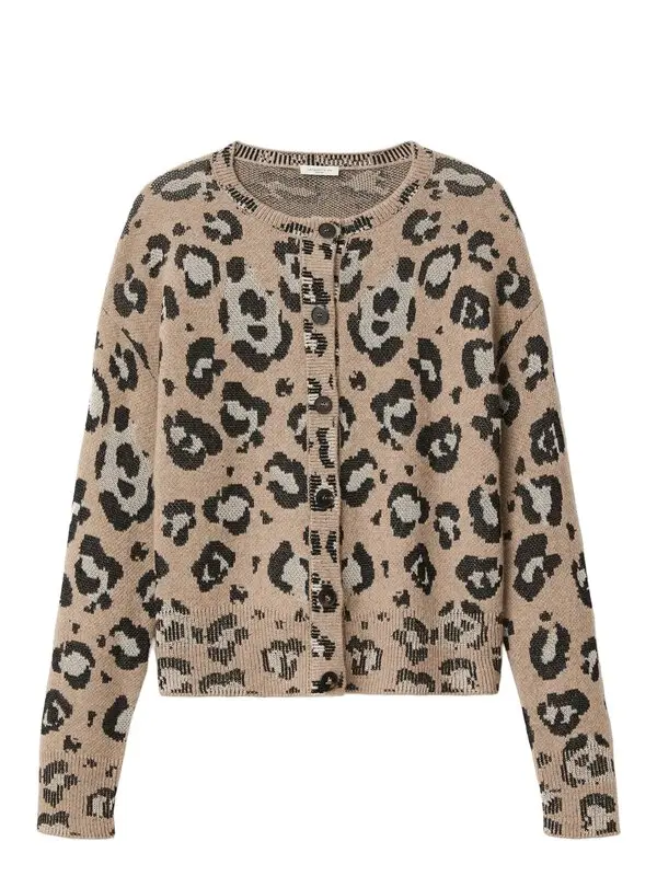 Lafayette 148 New York Leopard Jacquard Cashmere Button Cardigan - Hickory Multi