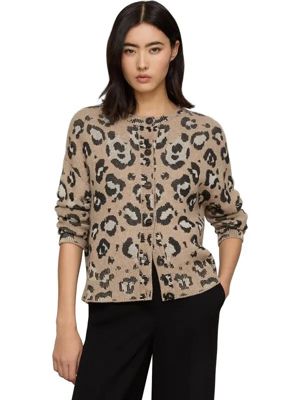 Lafayette 148 New York Leopard Jacquard Cashmere Button Cardigan - Hickory Multi