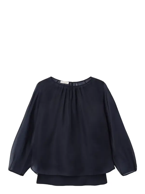 Lafayette 148 New York Silk Organza Long Sleeve Blouse - Blue Ink