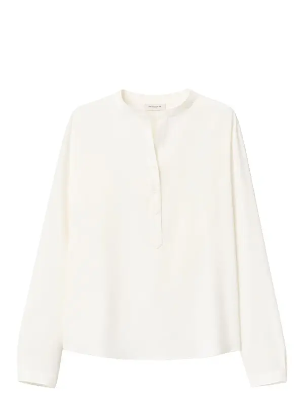 Lafayette 148 New York Organic Silk Henley Blouse - Cloud