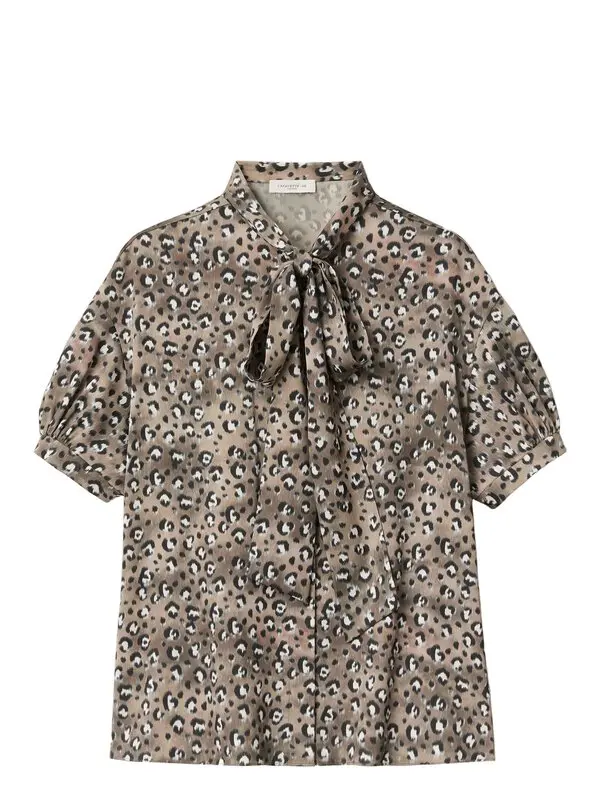 Lafayette 148 New York Leopard Print Satin Blouse - Brownstone Multi