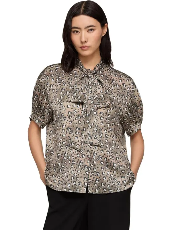 Lafayette 148 New York Leopard Print Satin Blouse - Brownstone Multi