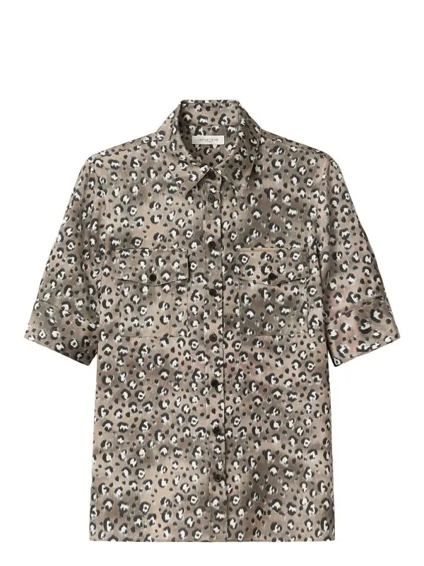 Lafayette 148 New York Leopard Print Satin Blouse - Brownstone Multi