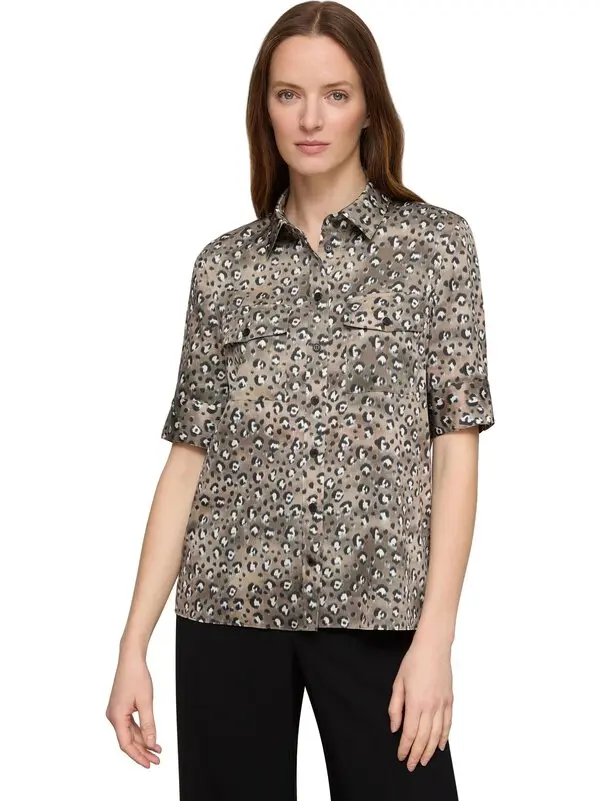 Lafayette 148 New York Leopard Print Satin Blouse - Brownstone Multi