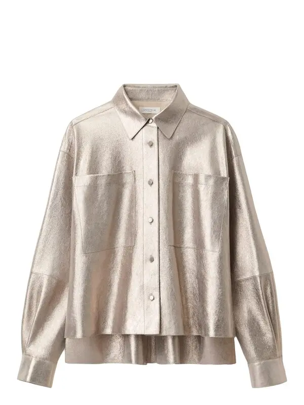 Lafayette 148 New York Metallic Suede Boyfriend Shirt - Natural Metallic