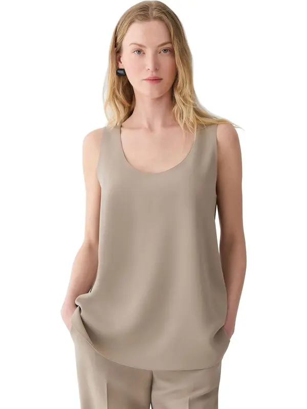 Lafayette 148 New York Crepe Sleeveless Tank Blouse - Hickory