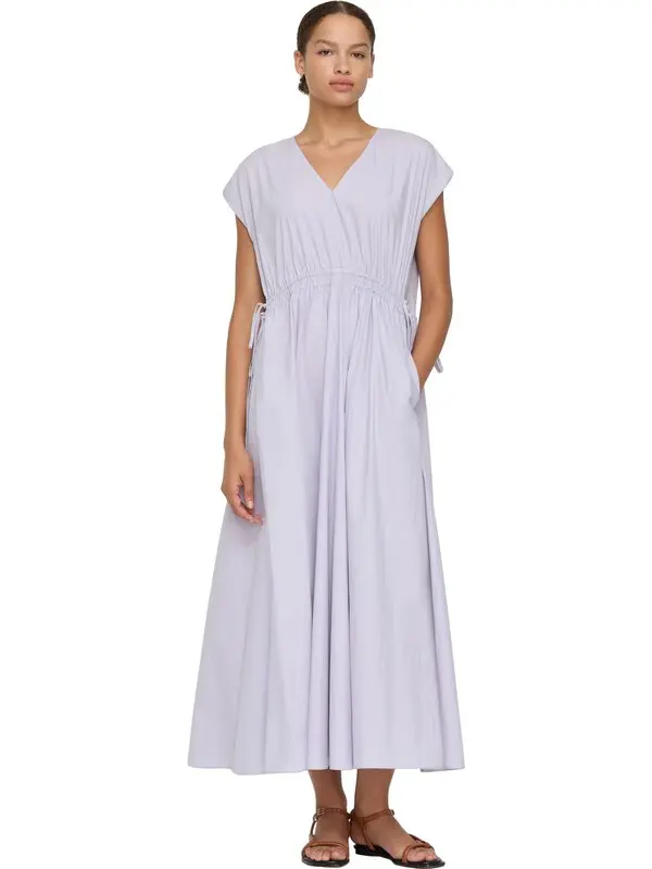 Lafayette 148 New York Cotton Drawstring V-neck Maxi Dress - Arctic Amethyst