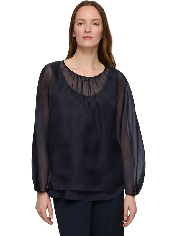 Lafayette 148 New York Silk Organza Oversized Blouse - Blue Ink