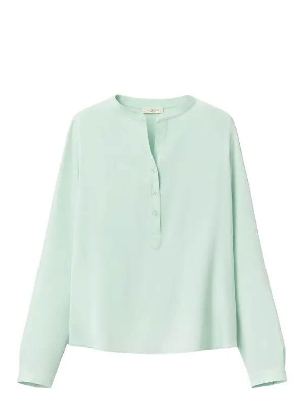 Lafayette 148 New York Organic Silk Stretch Georgette Henley Blouse - Aquamarine