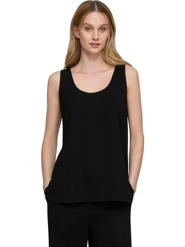 Lafayette 148 New York Sleeveless Crepe Tank Blouse - Black