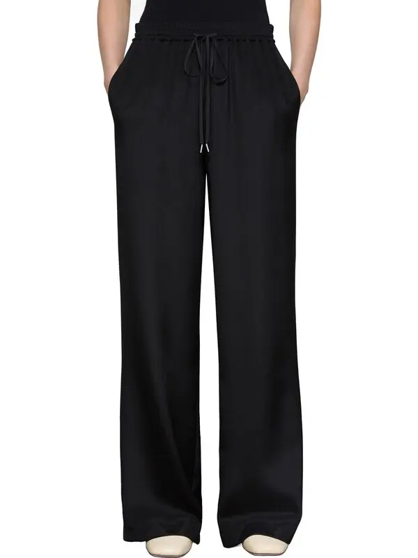 Lafayette 148 New York Organic Silk Wide Leg Pants - Black
