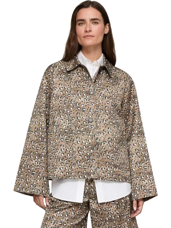Lafayette 148 New York Leopard Print Cotton Twill Jacket - Brownstone Multi