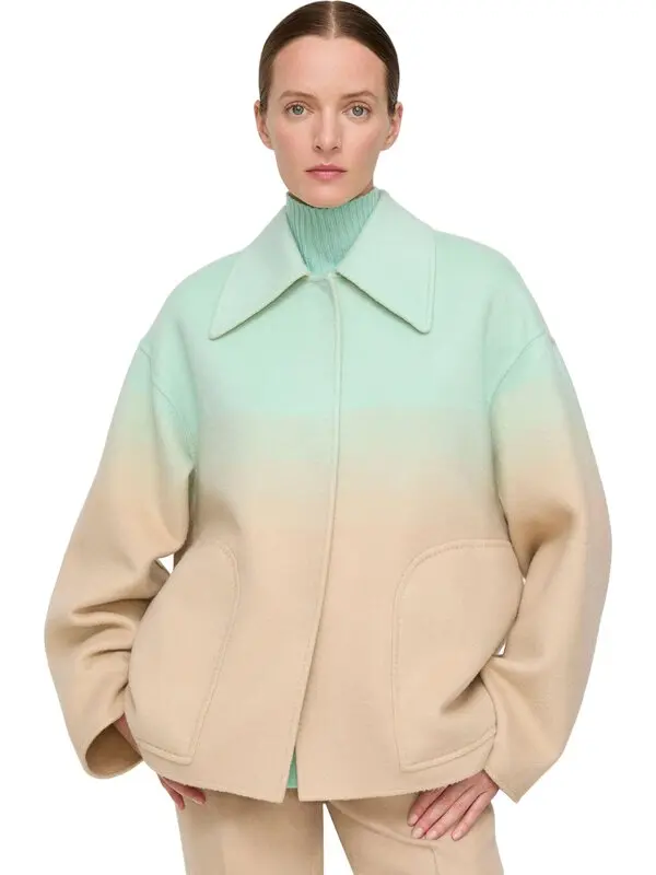 Lafayette 148 New York Wool Cashmere Oversized Coat - Aurora Green Multi/natural