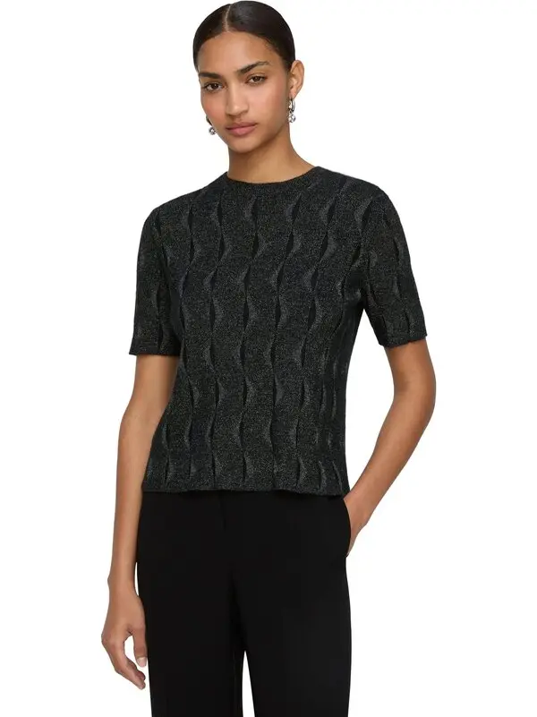 Lafayette 148 New York Iridescent Cashmere Crewneck Top - Black Multi