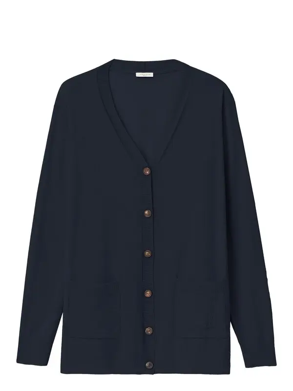 Lafayette 148 New York Washable Merino Wool Button Cardigan - Blue Ink