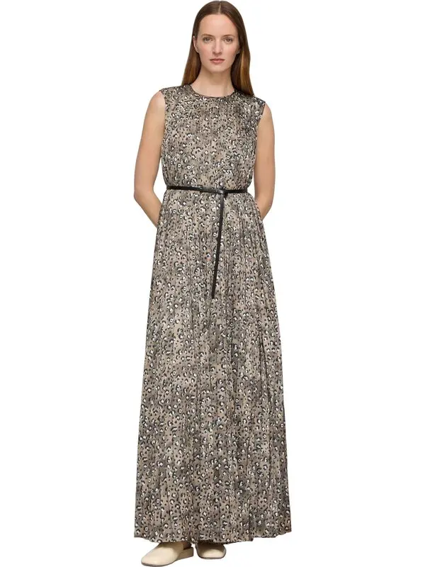 Lafayette 148 New York Leopard Print Satin Maxi Dress - Brownstone Multi