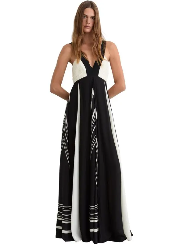 REISS Tallie Empire-line Printed Maxi Dress - Black/ivory